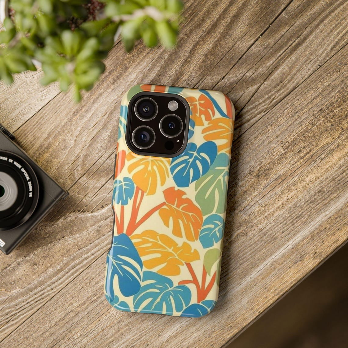 Art Deco Botanical Floral Vintage Orange Green Elegant Phone Case with ...