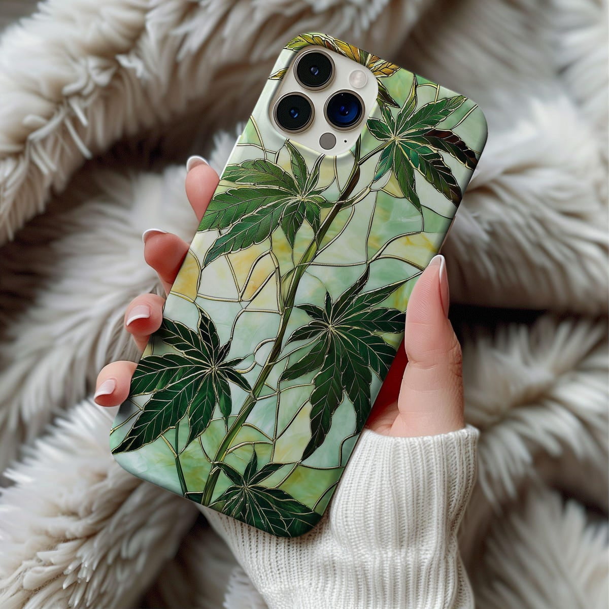 Art Deco Botanical Leaf Stained Glass Phone Case 17 16 15 14 13 12 11 ...