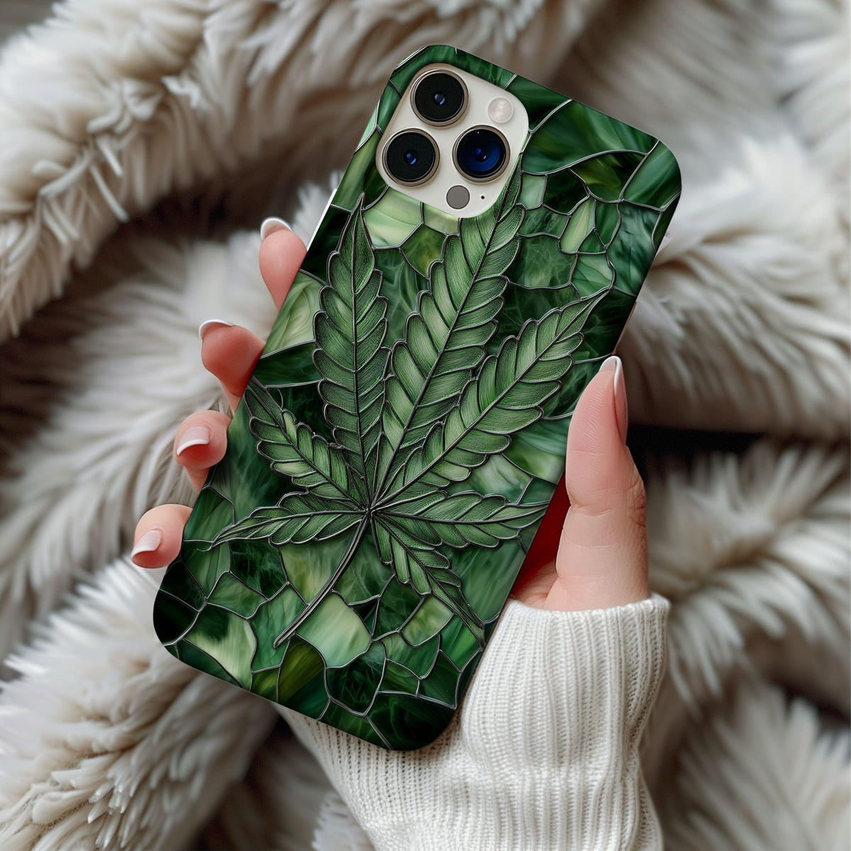 Art Deco Botanical Leaf Stained Glass Phone Case 17 16 15 14 13 12 11 ...