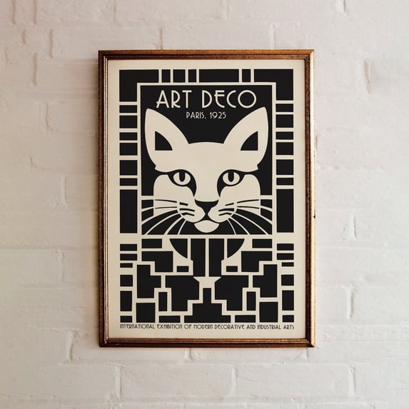 Art Deco Cat Vintage Black White Wall Art Design 2 Unframed Paper Print ...