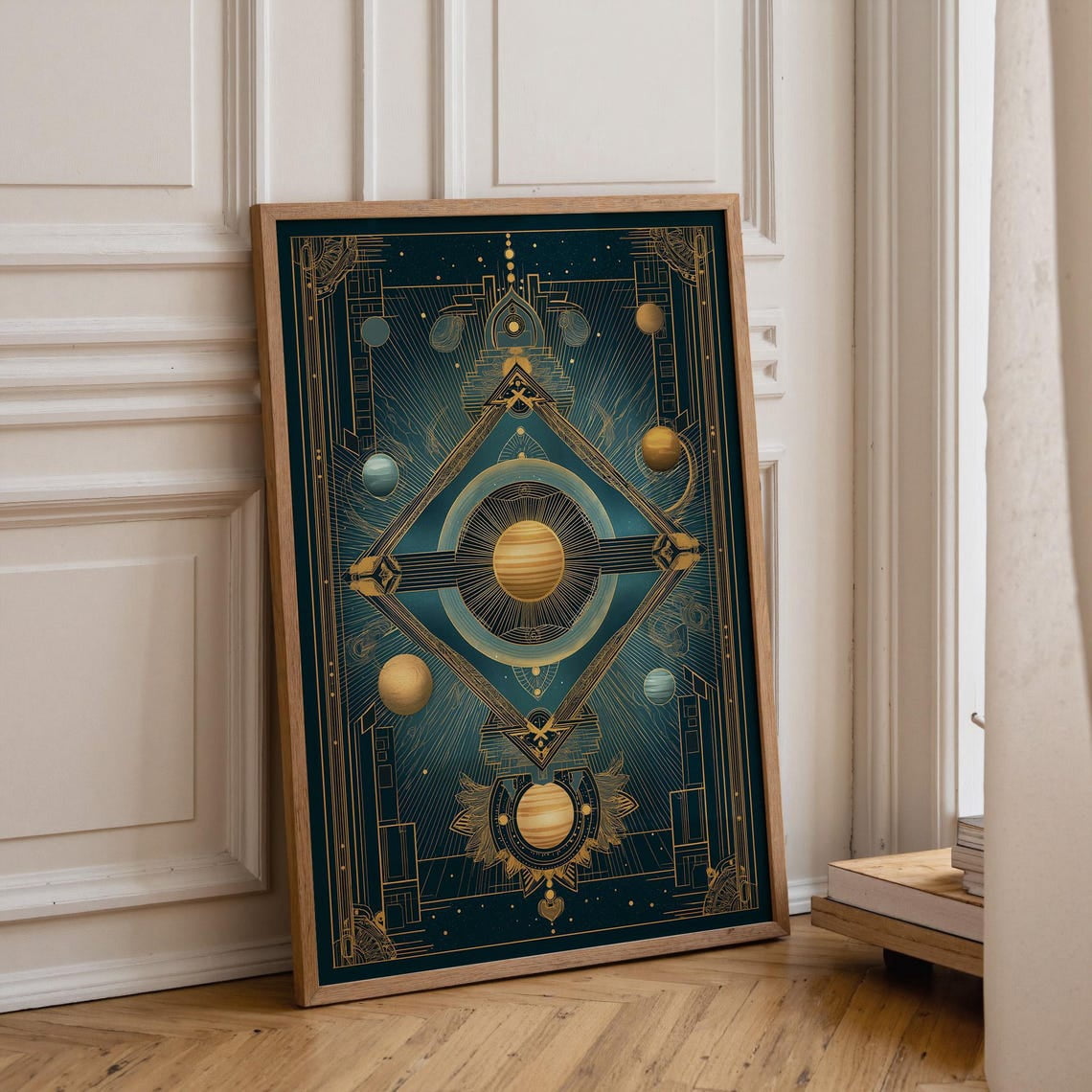 Art Deco Celestial Gold Teal Planet Mystic Space Poster Unframed Paper ...