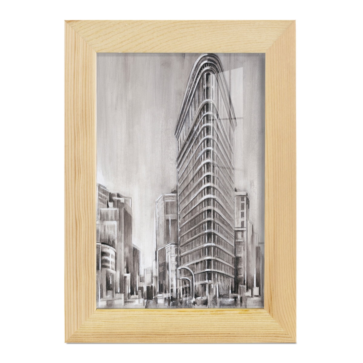 Art Deco Cityscape II -Framed Print w/glass-Natural Wood - Walmart.com