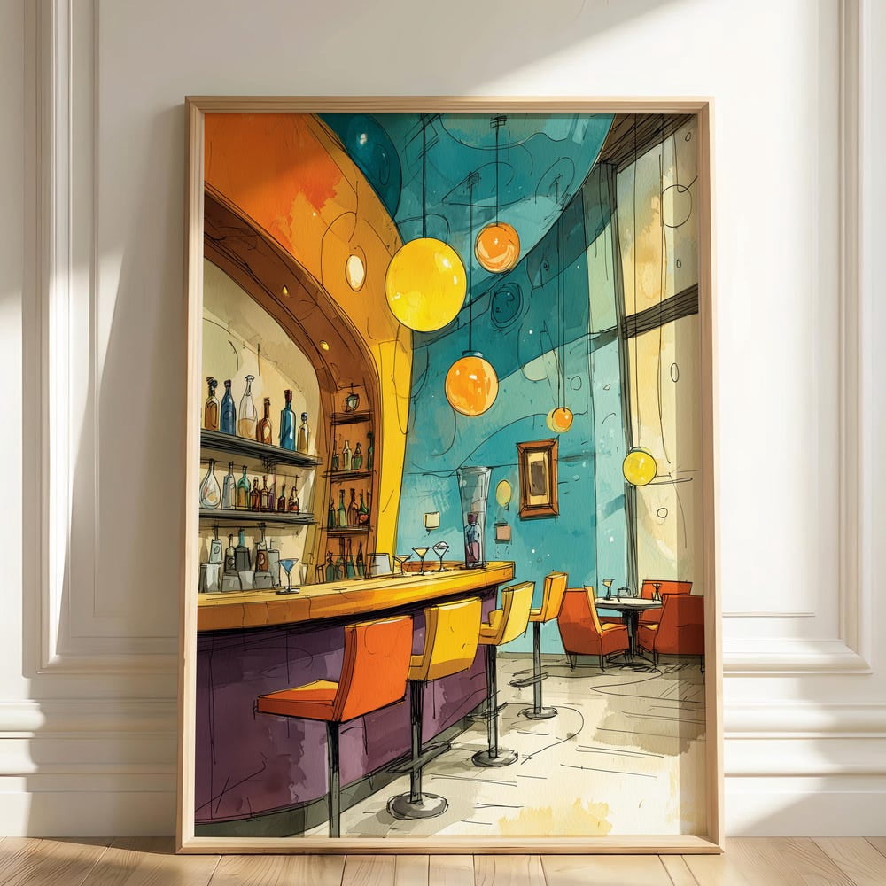 Art Deco Cocktail Bar Art Print - Vibrant Lounge Wall Decor - Modern ...