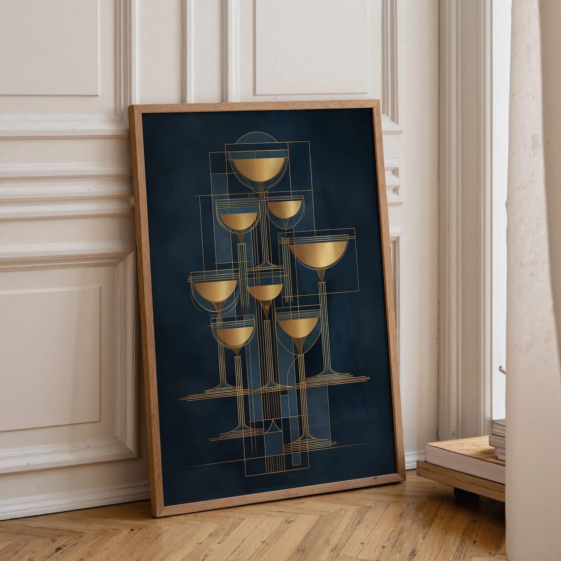 Art Deco Cocktail Wall Art Minimalist Martini Illustration Blue and ...