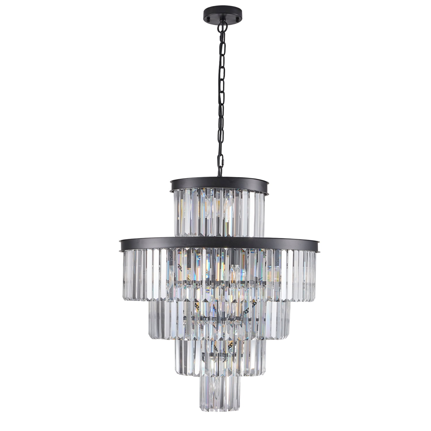 Art Deco Crystal Pendant Light Black Waterfall Prism Reflector for ...
