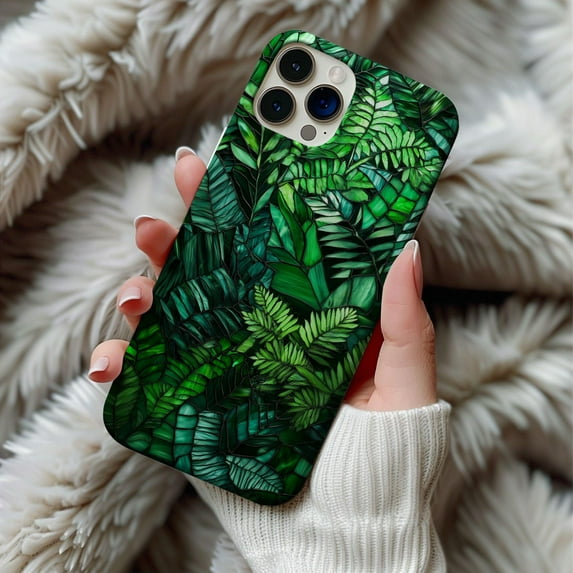 Art Deco Dark Green Artful Trendy Stained Glass Forest Fern Case with ...