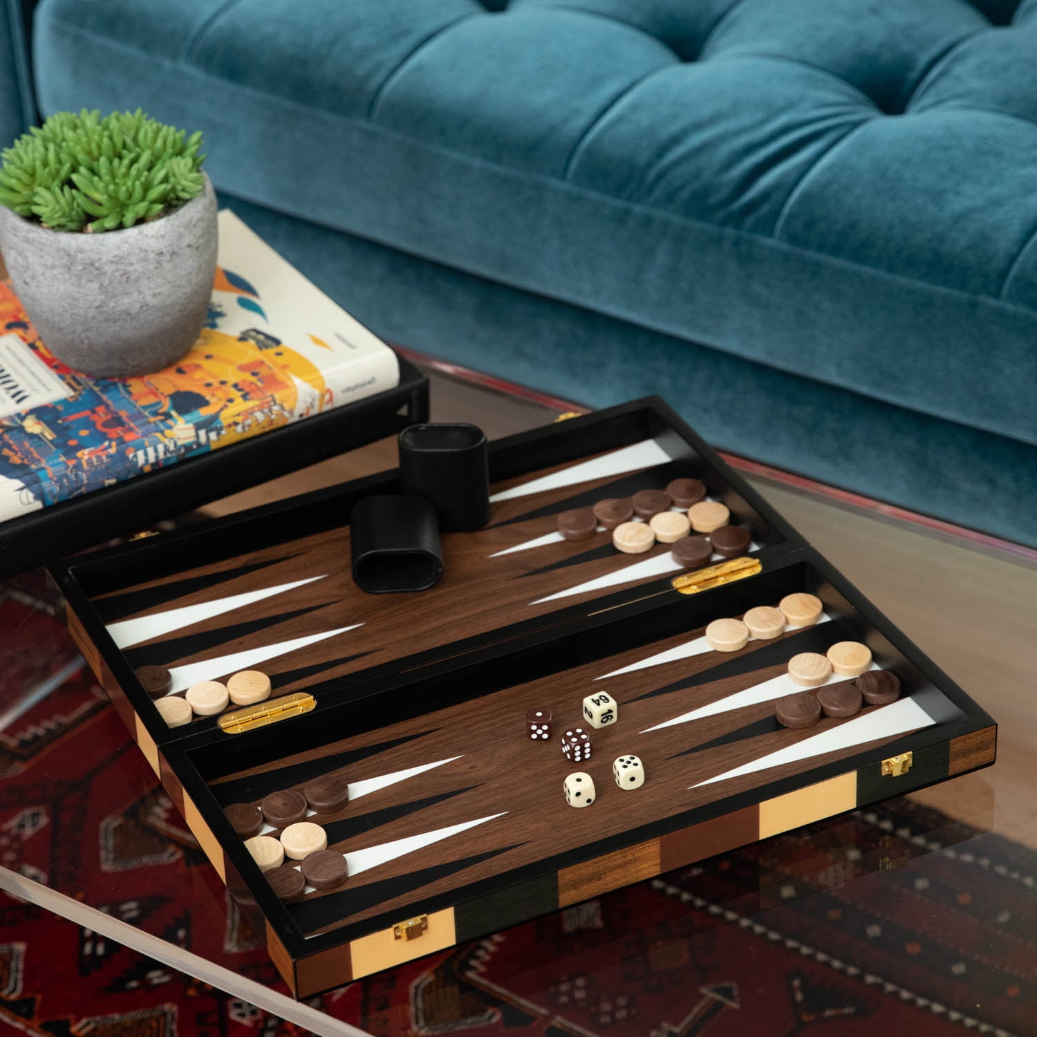 Art Deco Design 18" Backgammon Set with Multi-Color Wood Inlay and ...