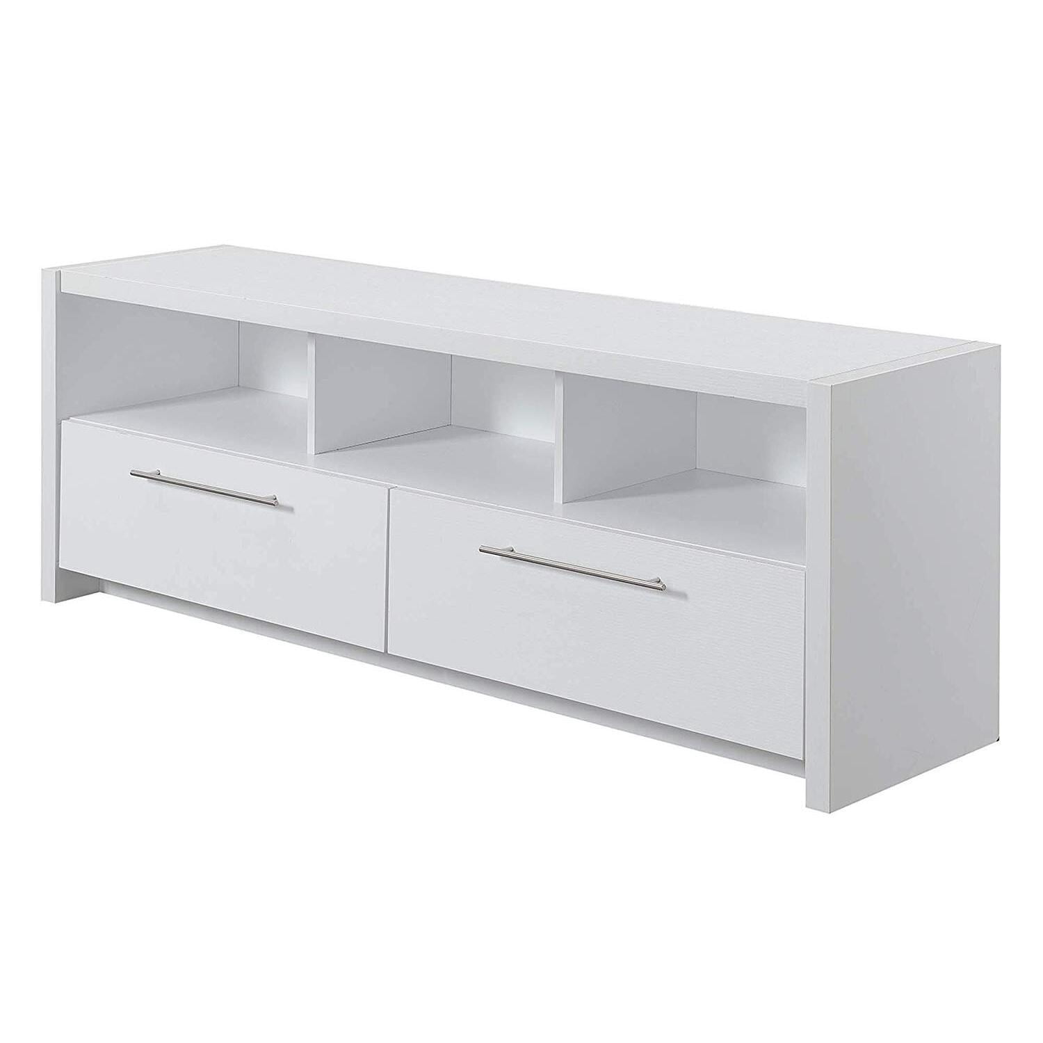 Art Deco Dreams 60-In TV Stand with Cabinets and Shelves, White Finish ...