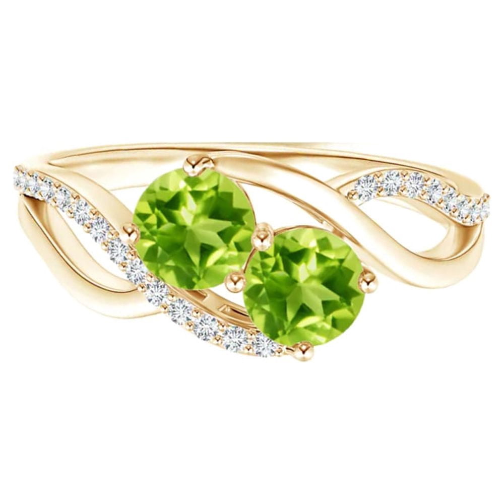 Art Deco Dual Stone 1.20 Ct Round Peridot 925 Sterling Silver Yellow ...