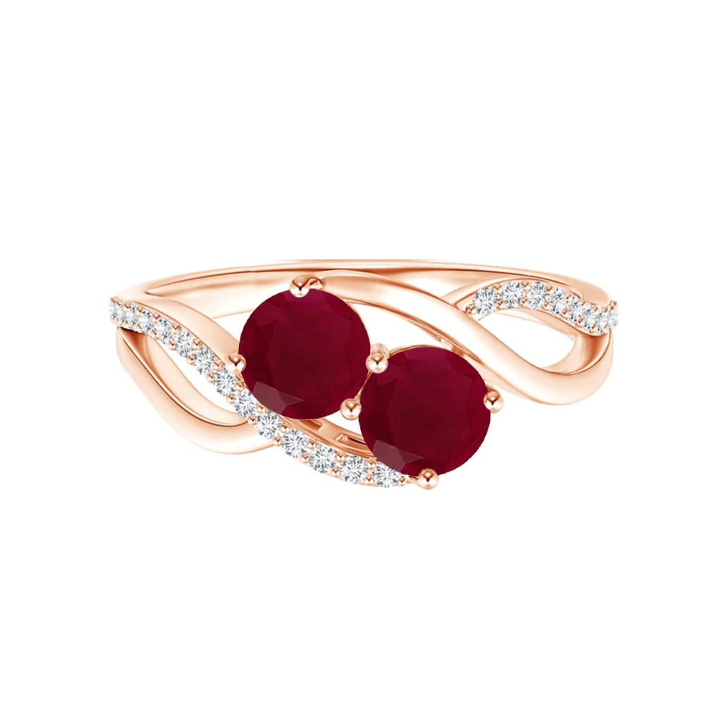 Art Deco Dual Stone 1.20 Ct Round Ruby 925 Sterling Silver Women Cluster Ring - Walmart.com