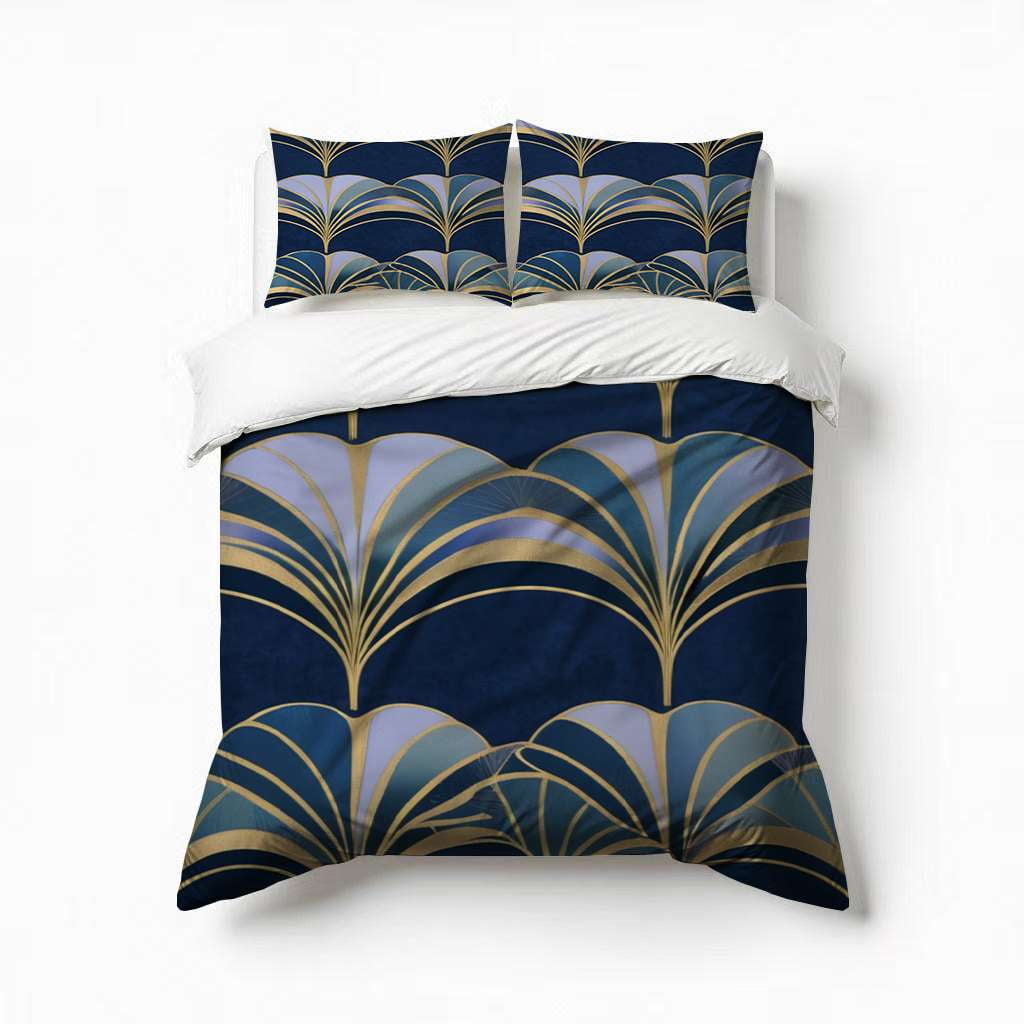 Art Deco Fan Pattern Bedding Set 3 Pcs Soft Microfiber Quilt Cover For ...