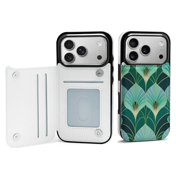 Art Deco Fan Pattern Leather Wallet Case for iPhone 17 Wallet Case Card ...