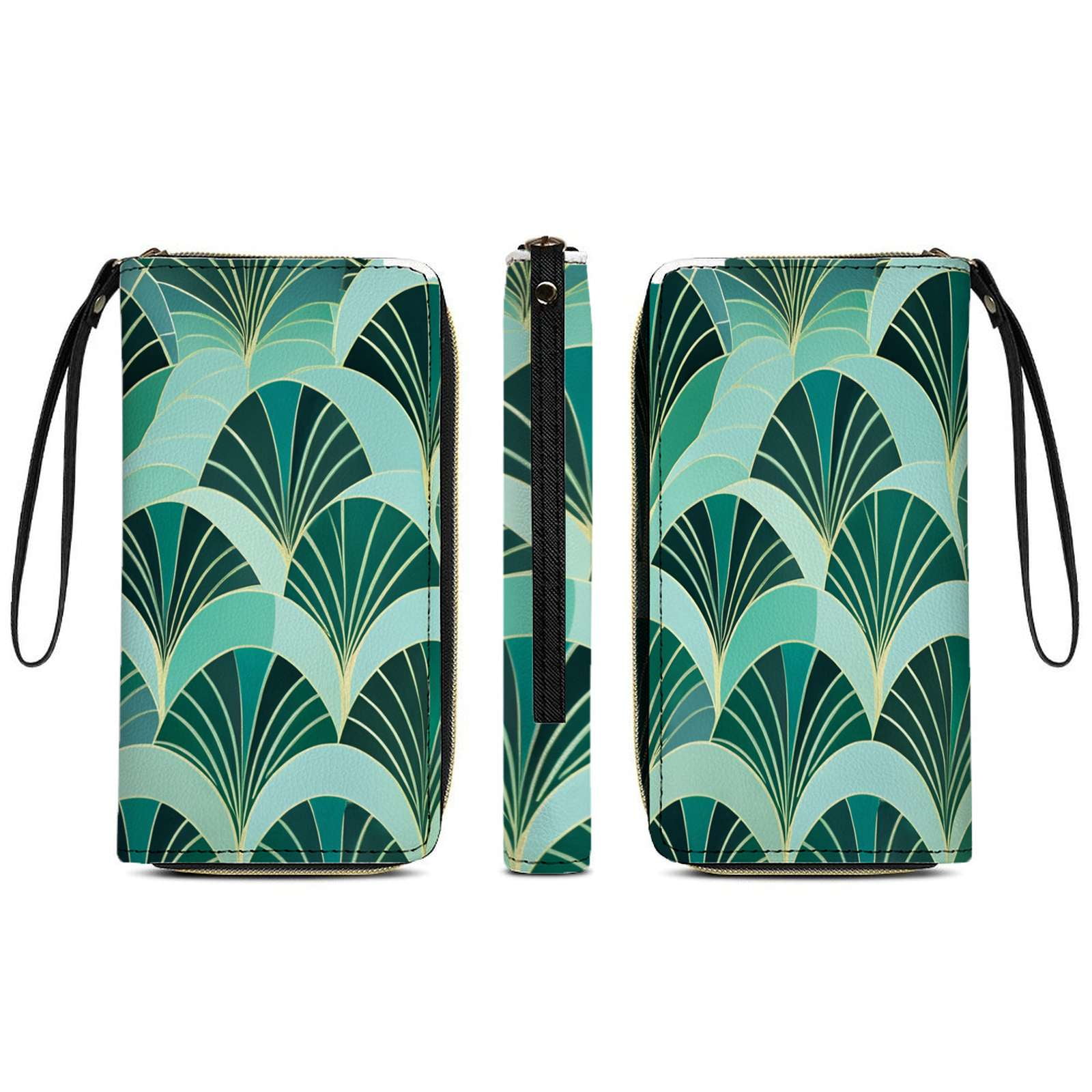 Art Deco Fan Pattern Long Wallets For Women PU Leather Purse Card ...