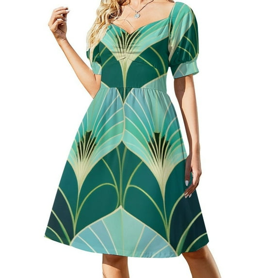 Art Deco Fan Pattern Short Sleeve Dress Clothes Women's Summer Dress ...