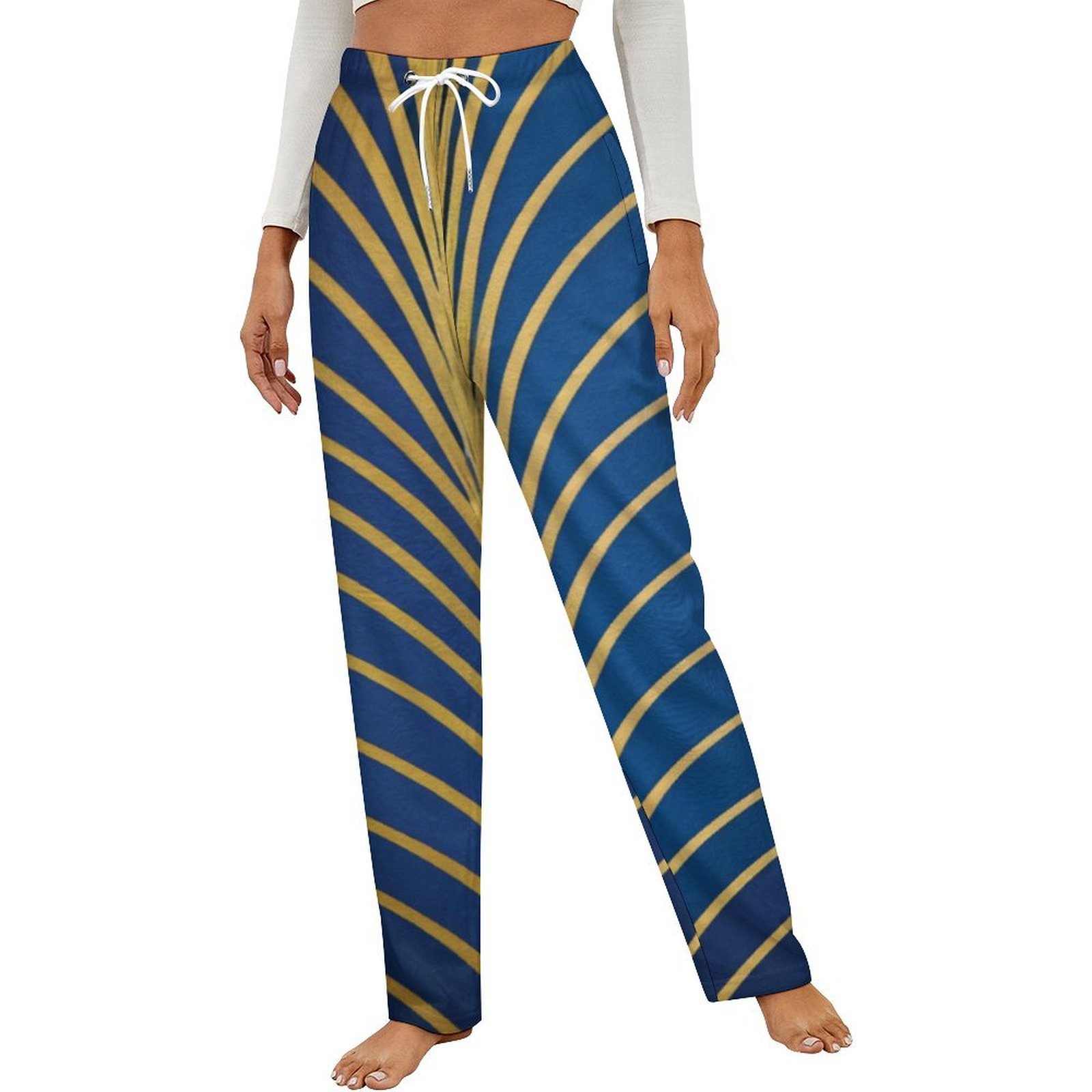 Art Deco Fan Pattern Winter Female Pants Flannel High Waist Women Pants ...