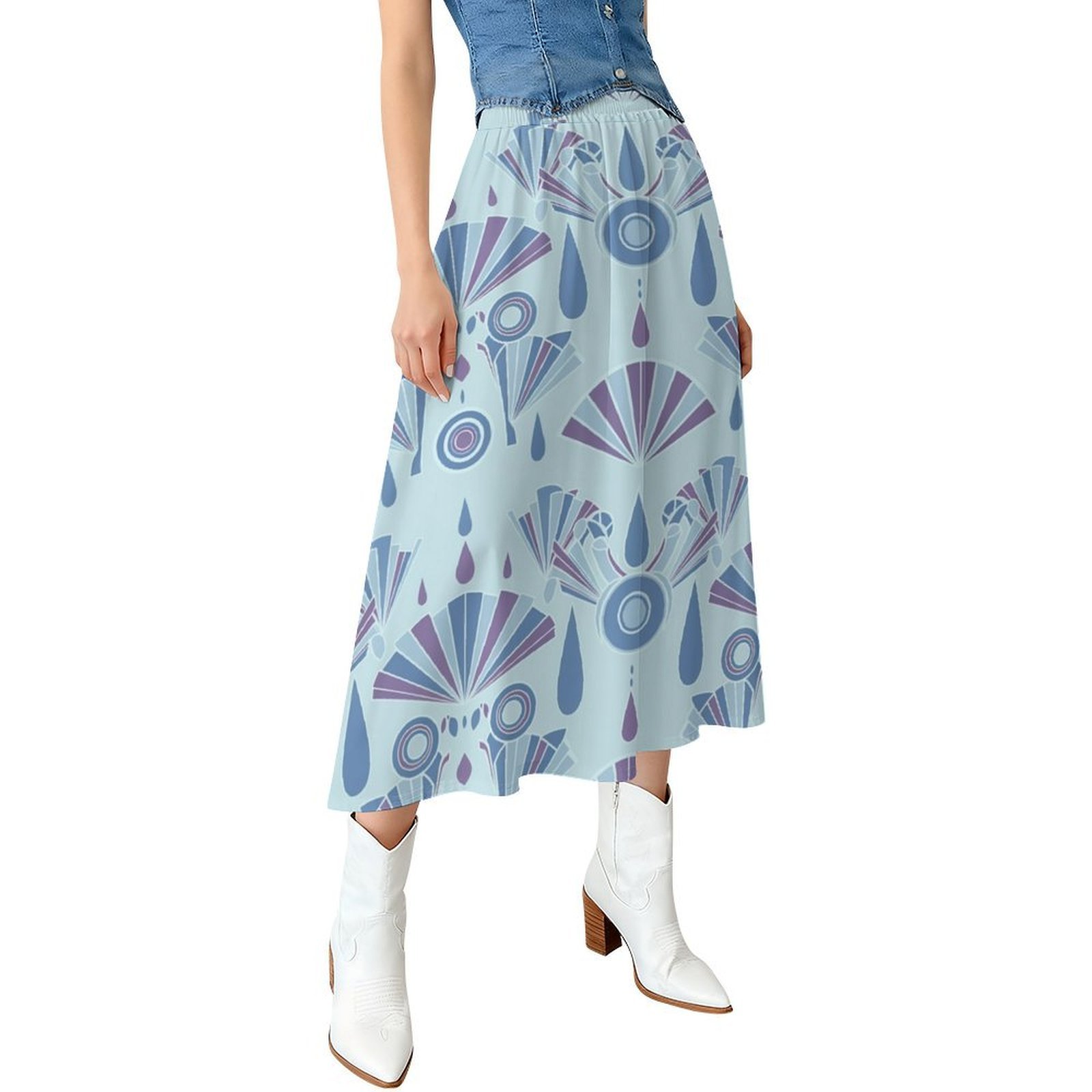 Art Deco Fan Pattern Women High Waist Midi Skirt Elegant Midi Skirt ...