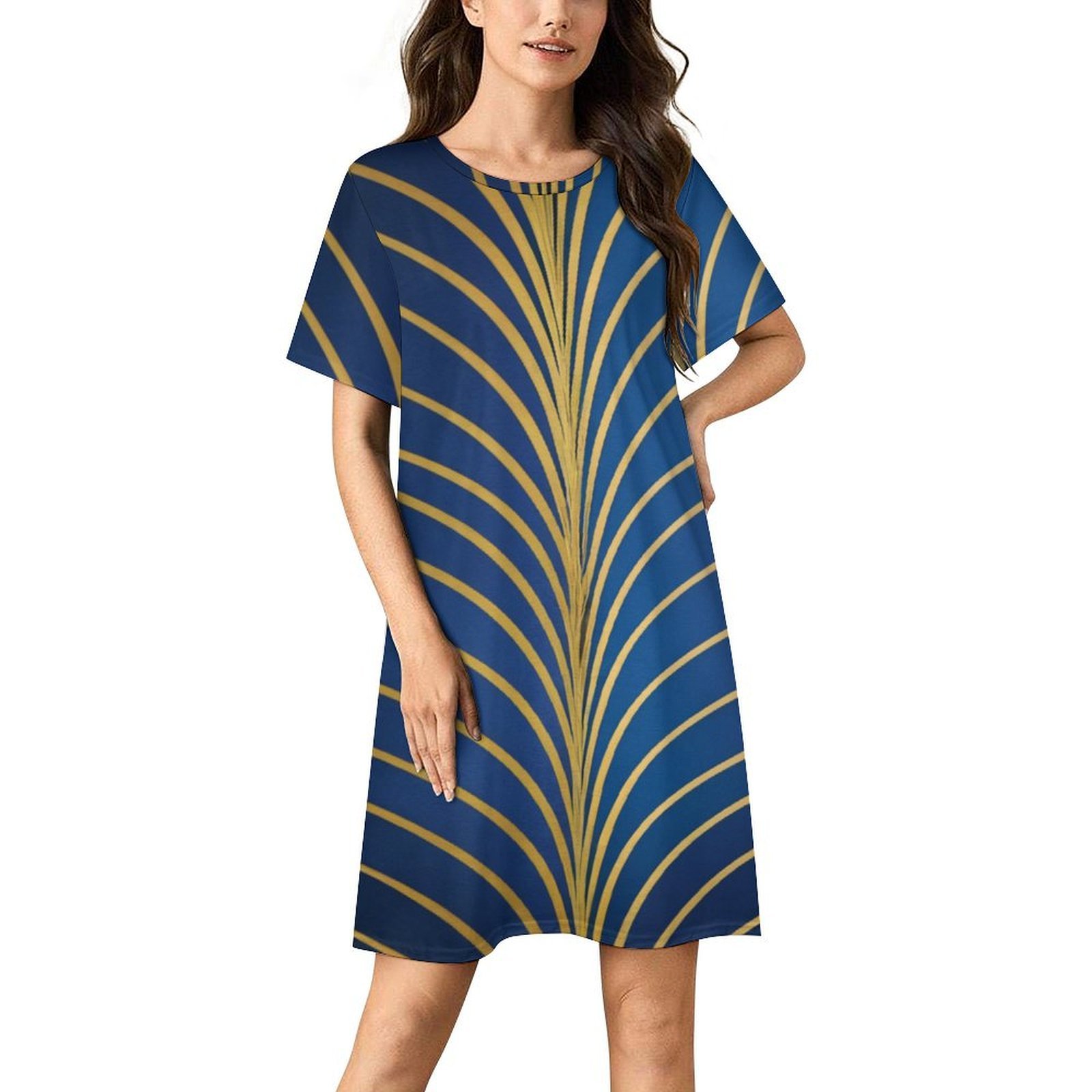 Art Deco Fan Pattern Women Nightgown Sleepwear Short Sleeves For ...