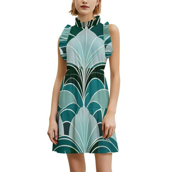 Art Deco Fan Pattern Women's Fashion Casual Dress Summer Stand Up ...