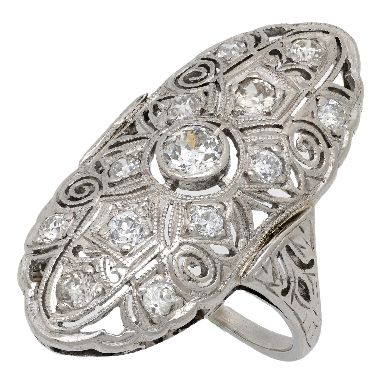Art Deco Filigree Bezel Set Wedding Ring, 2 Ct Simulated Round ...