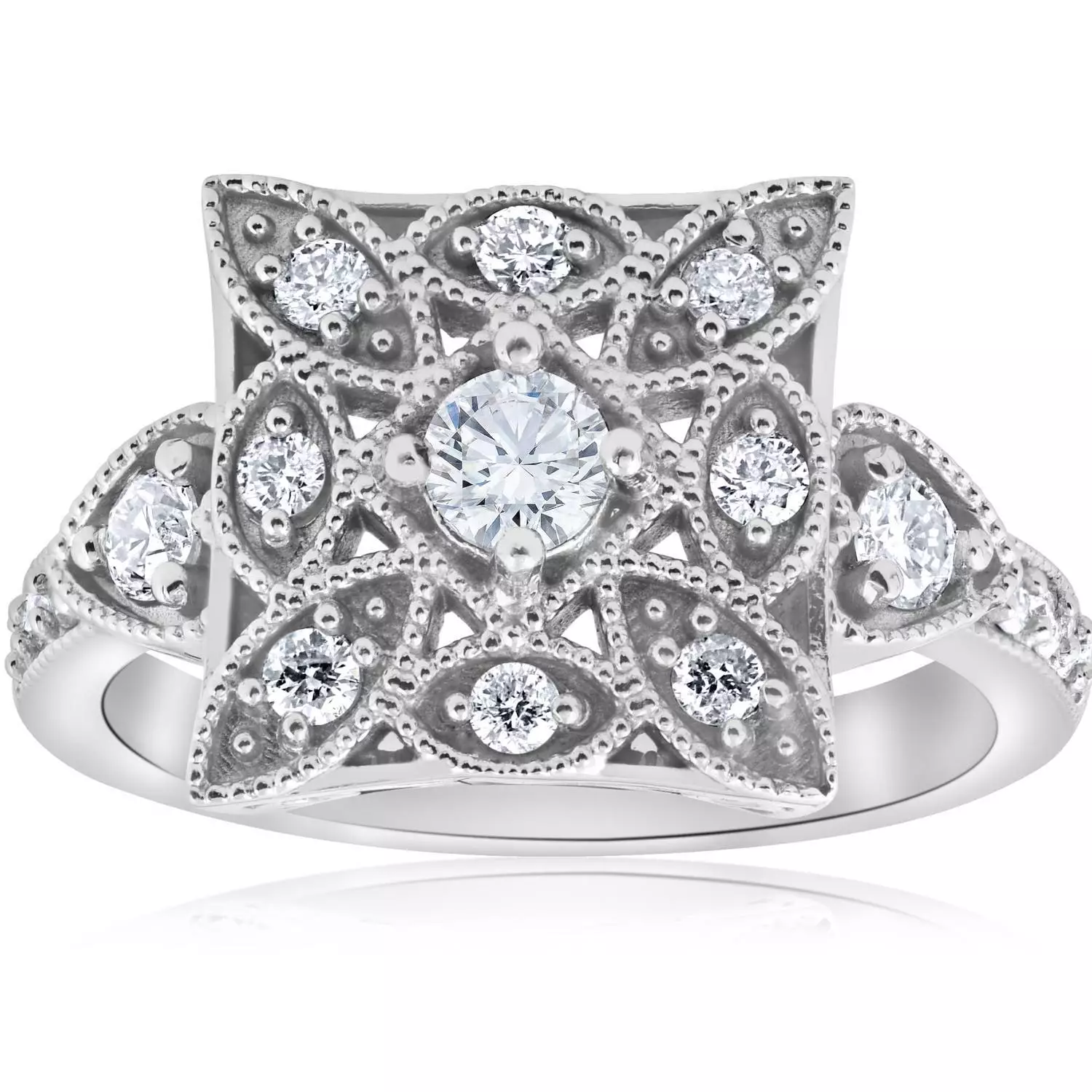 Art Deco Filigree Women's Engagement Ring, 2 Ct Simulated Round ...