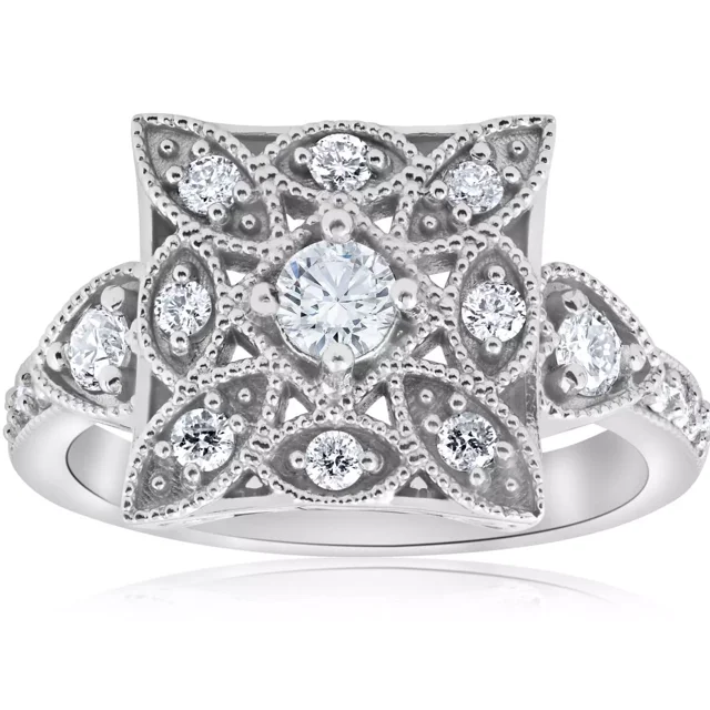 Art Deco Filigree Women's Engagement Ring, 2 Ct Simulated Round ...