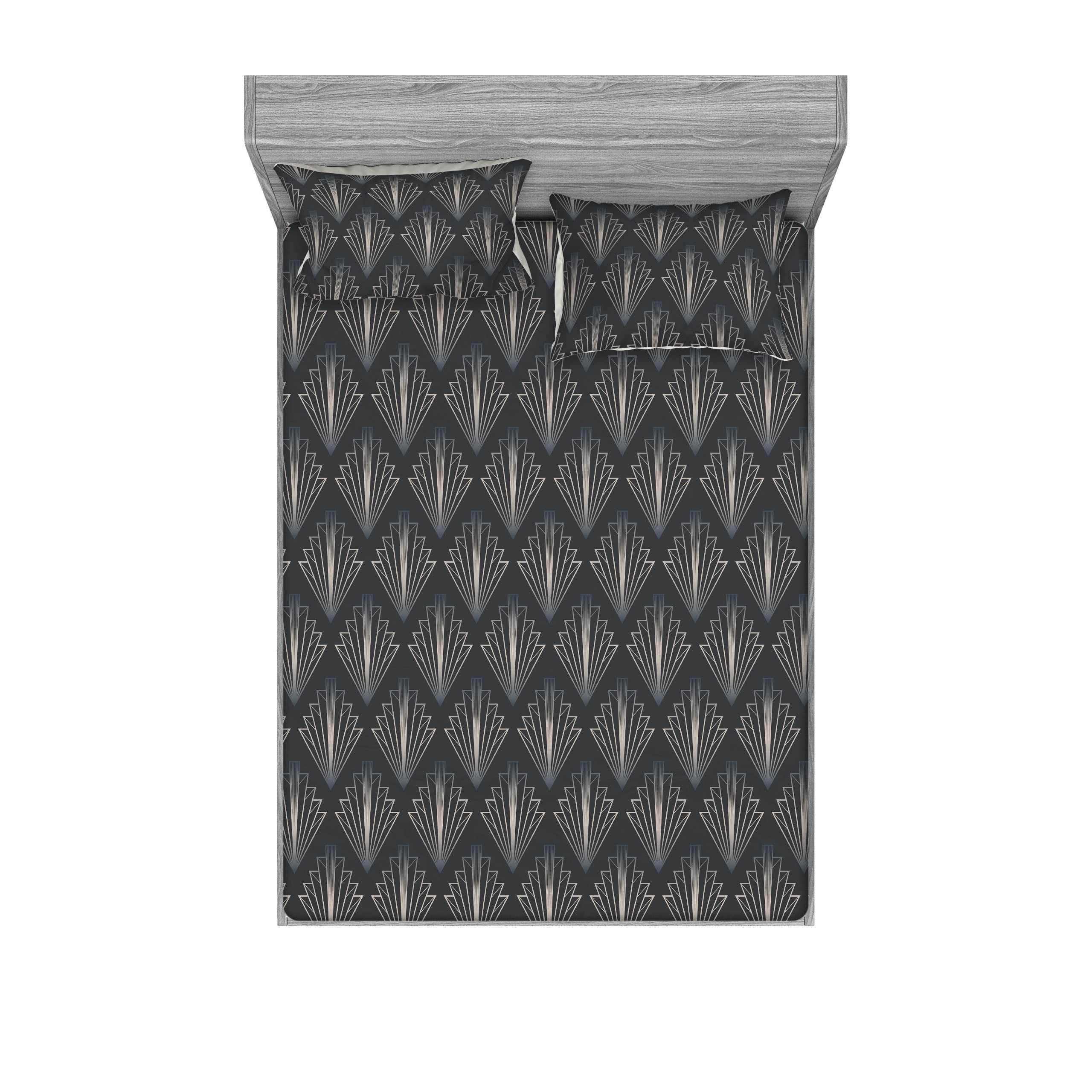 Art Deco Fitted Sheet & Pillow Sham Set, Abstract and Nostalgic Concept ...