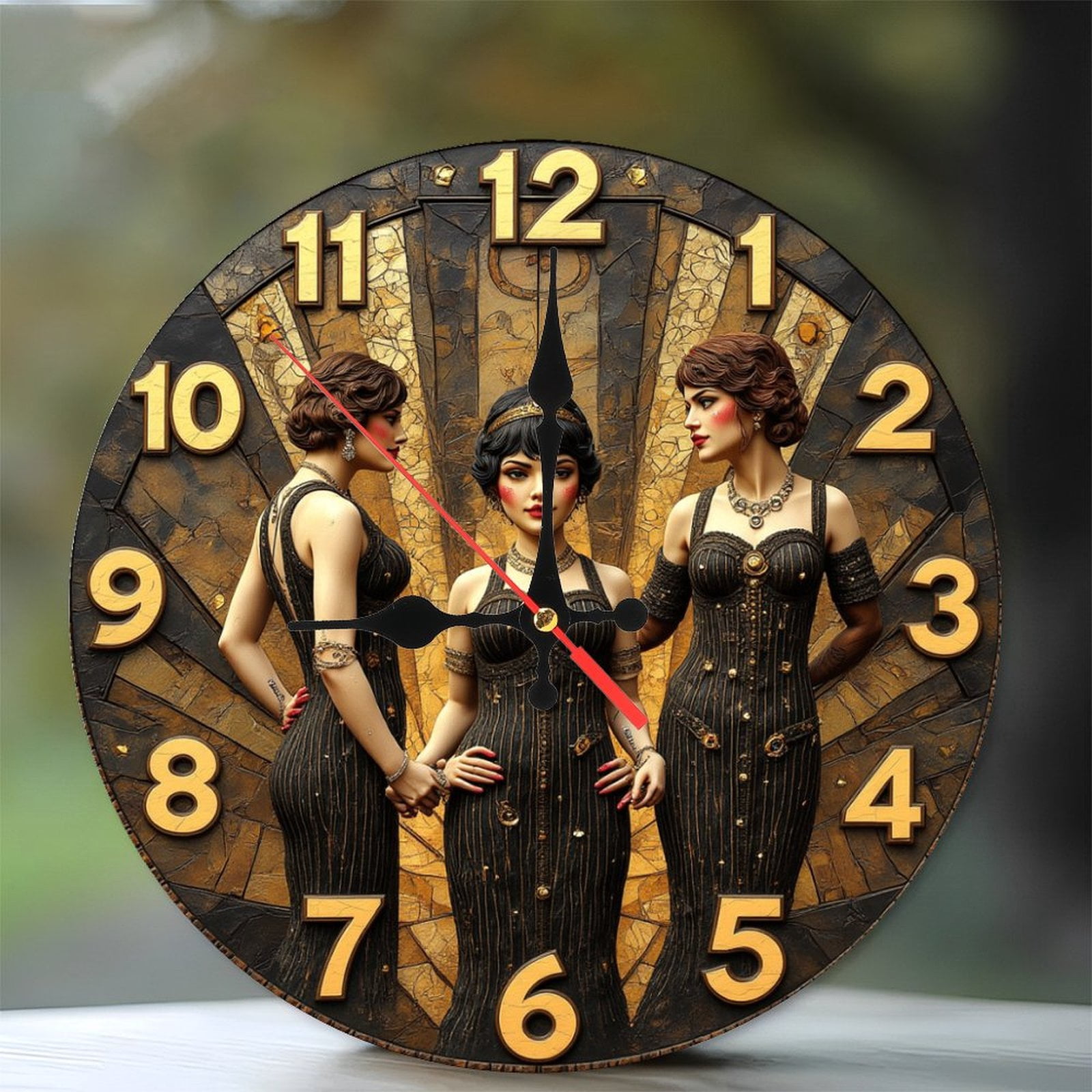 Art Deco Flapper Girls Wall Clock Vintage Gold Black Decor 10-Inch ...