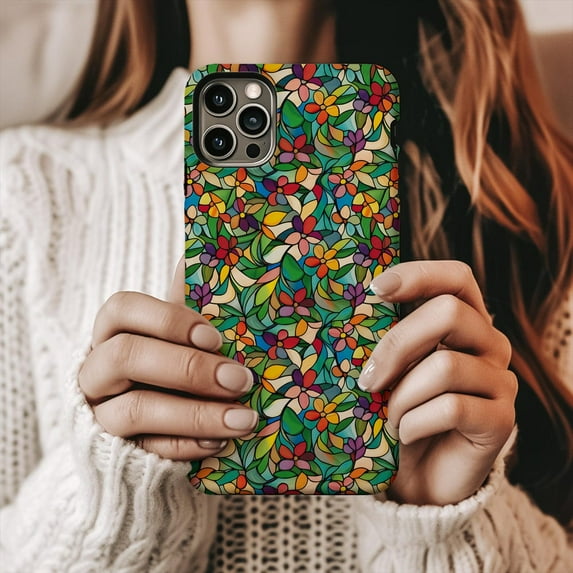 Art Deco Floral Faux Stained Glass Phone Case with iPhone 17 to 11 Pro ...