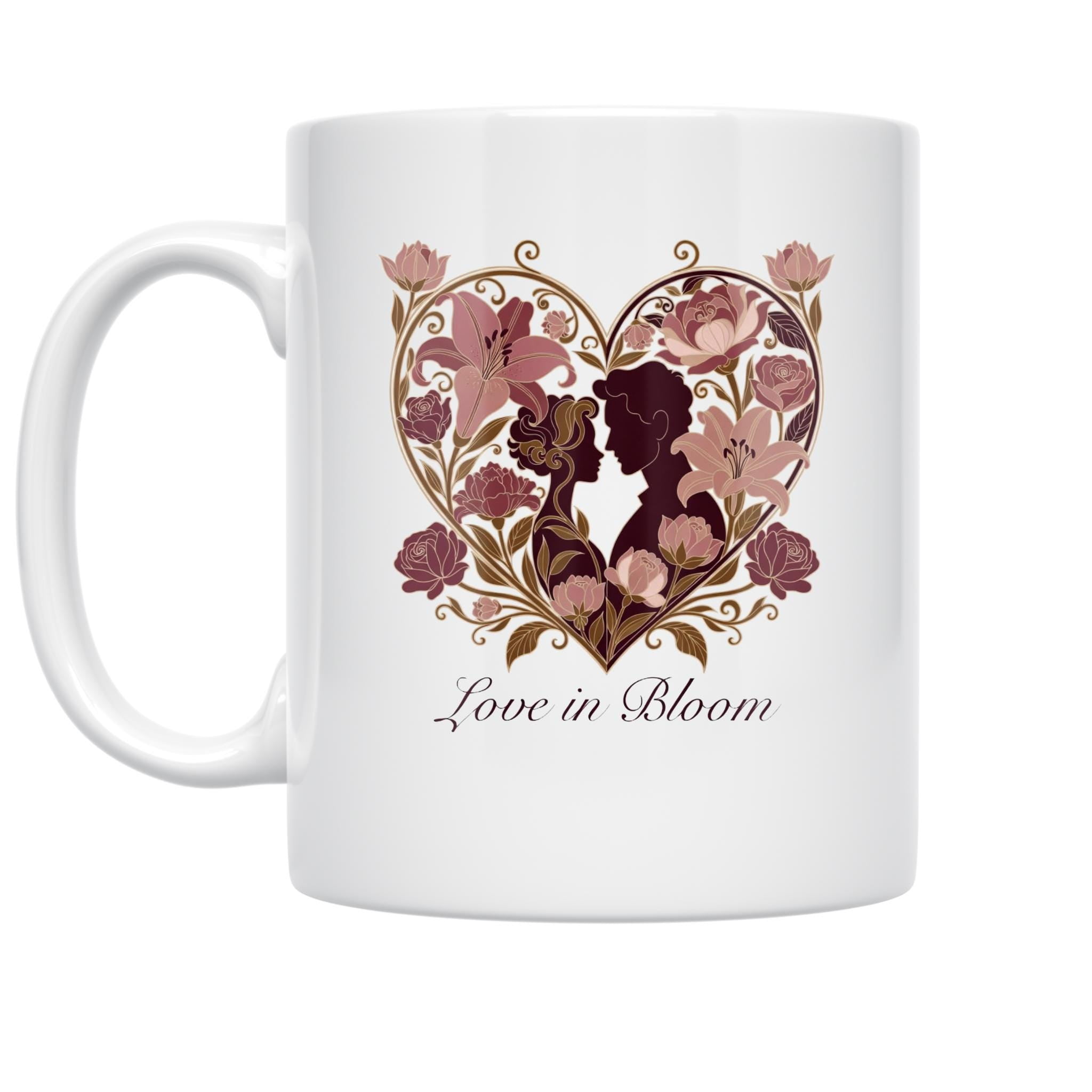 Art Deco Floral Hearts - Romantic Couple - 11 oz Ceramic Coffee Mug ...
