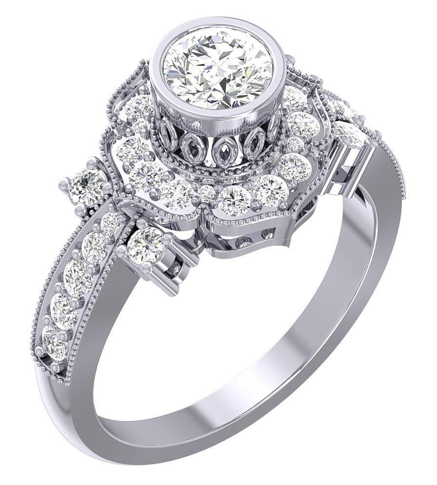 Art Deco Floral Milgrain Women's Engagament Ring 1.9 Ct Diamond 14K ...
