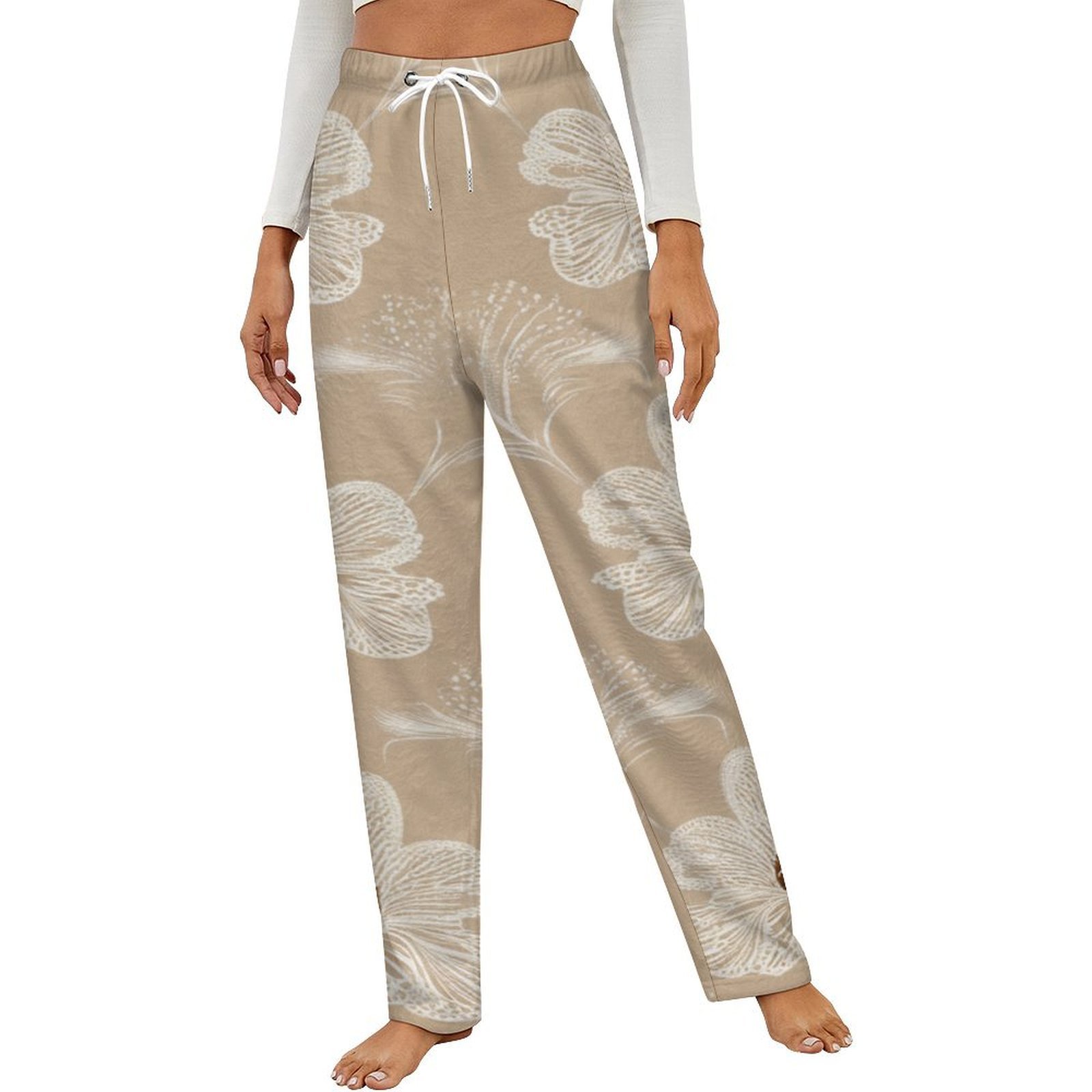 Art Deco Floral Pattern Winter Female Pants Flannel High Waist Women ...