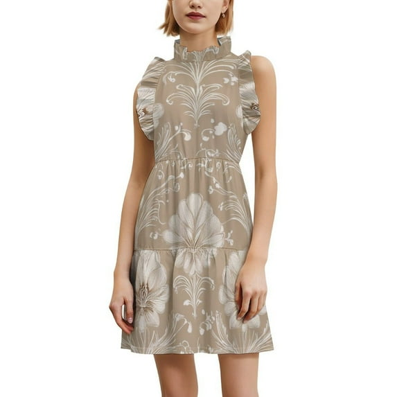 Art Deco Floral Pattern Women's Fashion Casual Dress Summer Stand Up ...