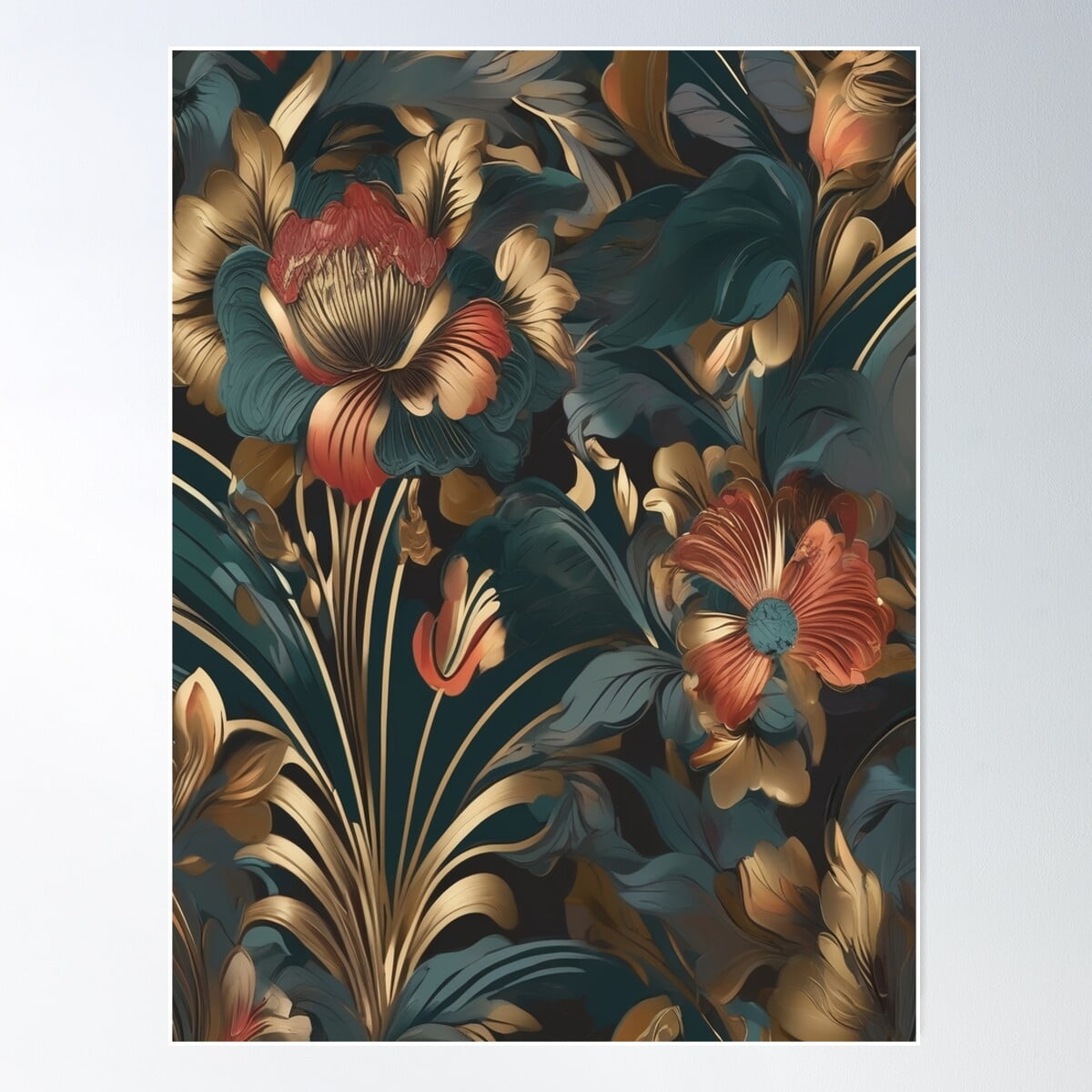 Art Deco Flower Pattern Poster Wall Art, Modern Wall Decor For Living ...