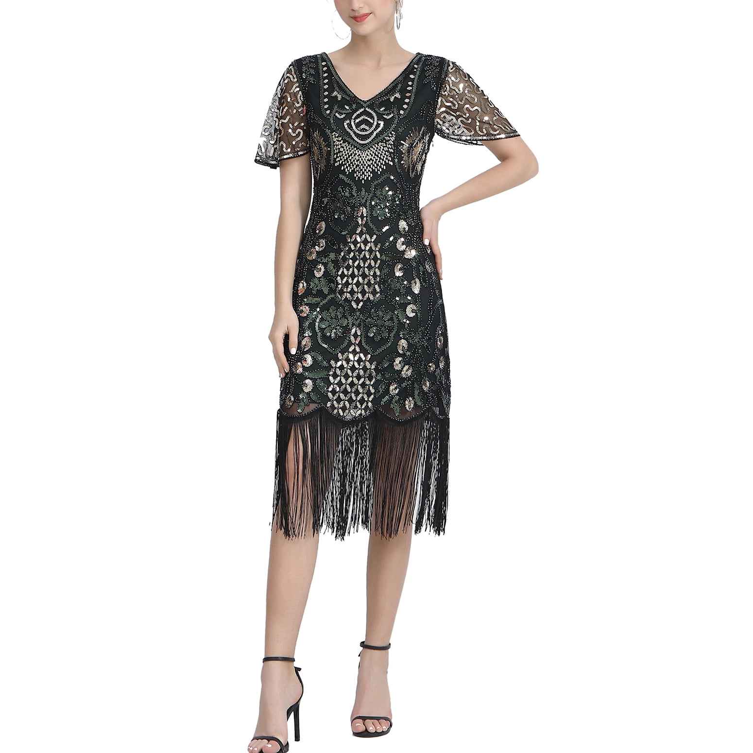 Art Deco Fringe Sequin Flapper Dress 1920S Style Beaded Clothes ...