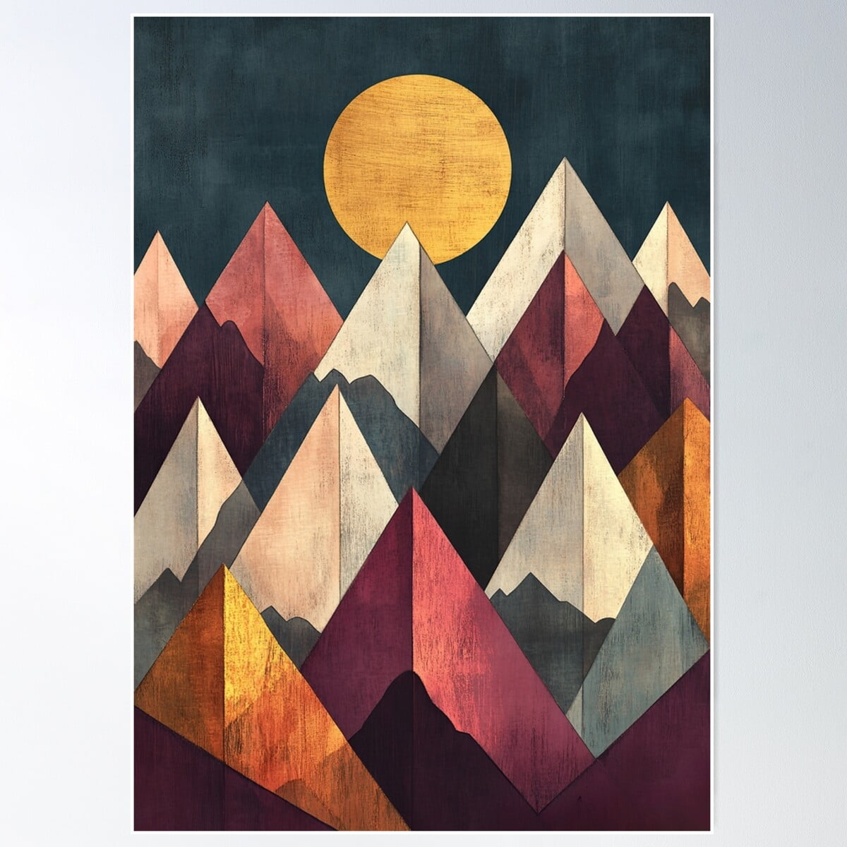 Art Deco Gold Moon Landscape Red Brown Mountains Poster Wall Art ...