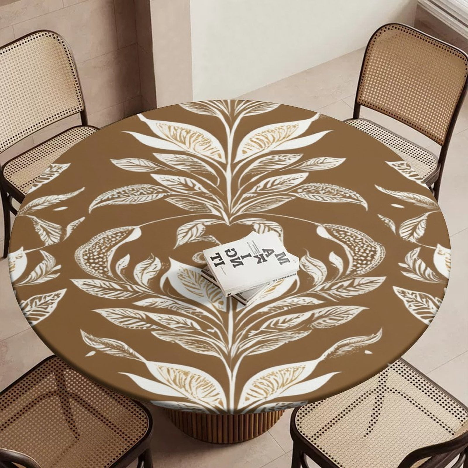 Art Deco Gold Pattern Round Table Cover Kitchen Printed Waterproof ...