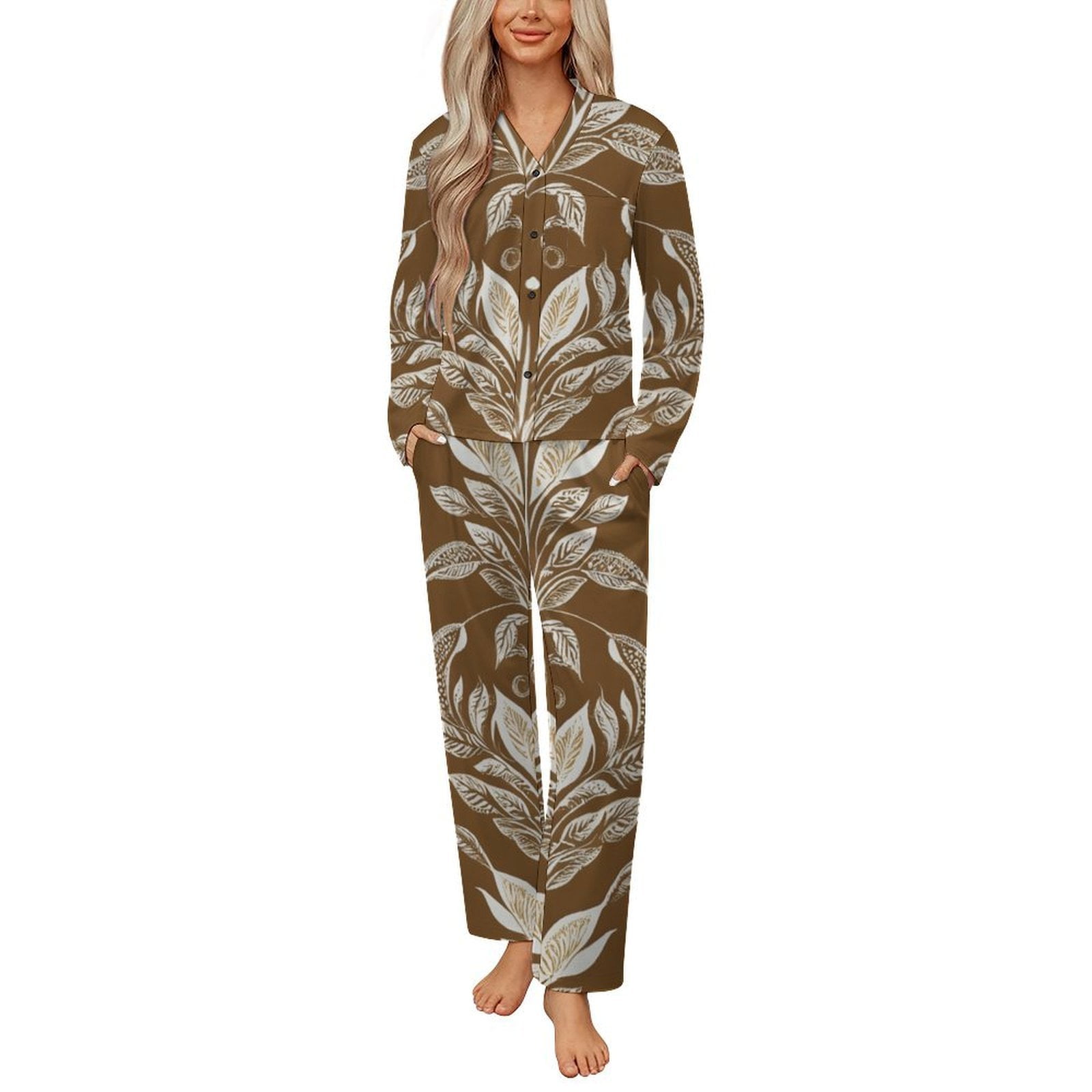 Art Deco Gold Pattern Womens Pyjamas Set Button Up Pyjamas Womens with ...