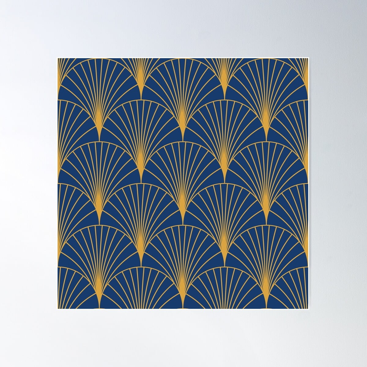 Art Deco Golden Fan Pattern On Dark Blue Poster Wall Art, Modern Wall ...