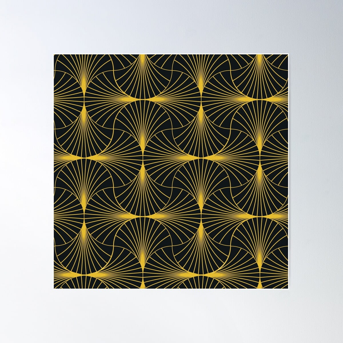 Art Deco Golden Geometric Fans Pattern On Black Poster Wall Art, Modern ...