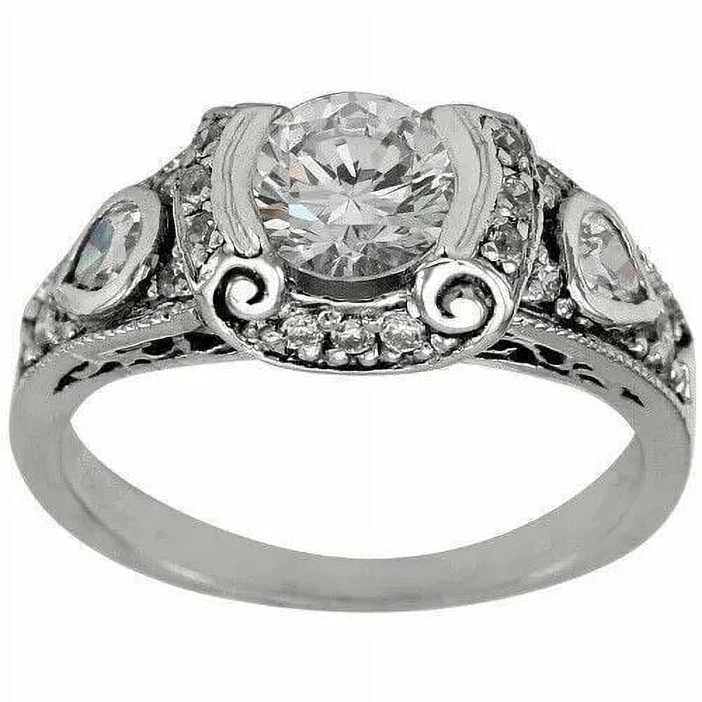 Art Deco Half Bezel Set Round Diamond Ring 14K White Gold Over 2.1 Ct ...