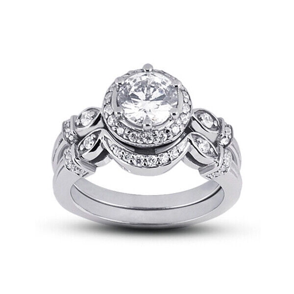Art Deco Halo Bridal Set Stackable Engagement Rings 1.9 Ct Diamond 14K ...