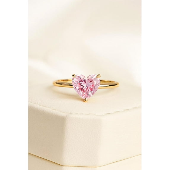 Art Deco Heart Cut Pink Sapphire Engagement Ring White Gold Moissanite ...