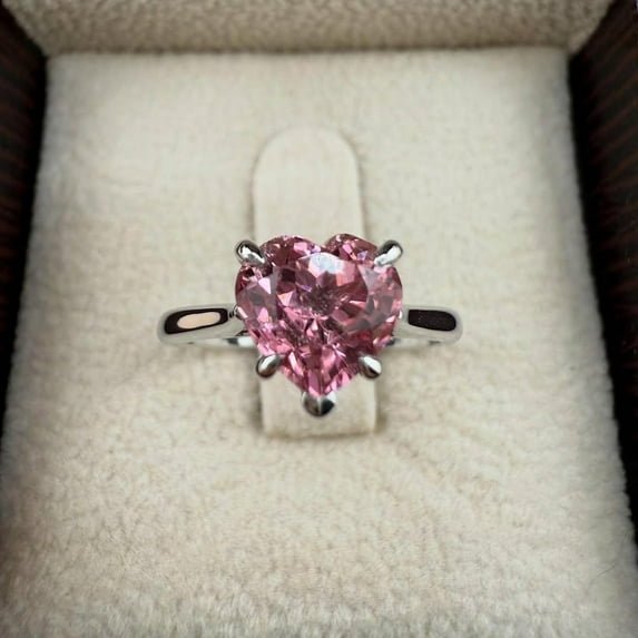 Art Deco Heart Cut Pink Sapphire Engagement Ring White Gold Moissanite ...