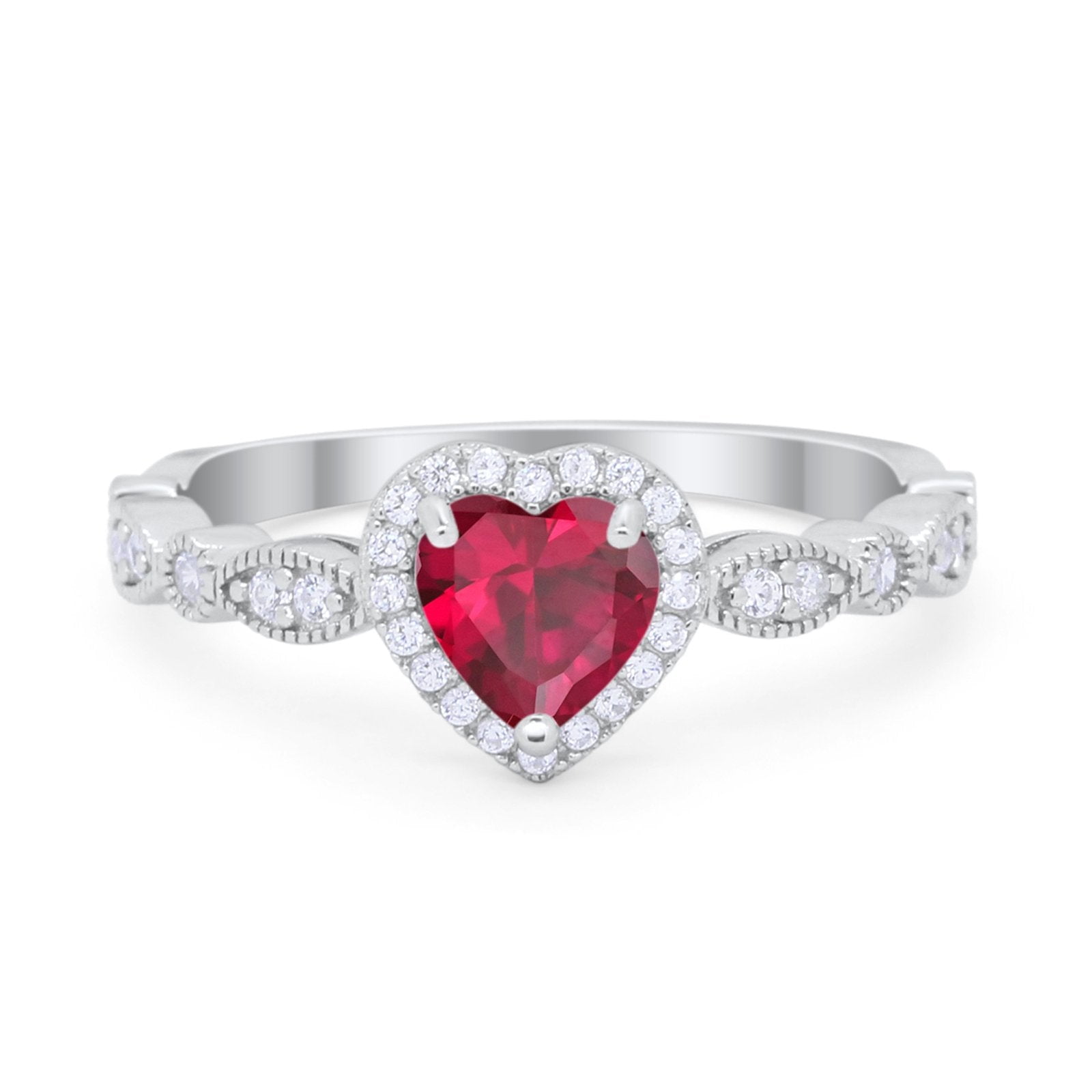 Art Deco Heart Promise Ring Ruby CZ 925 Sterling Silver Size 7 ...