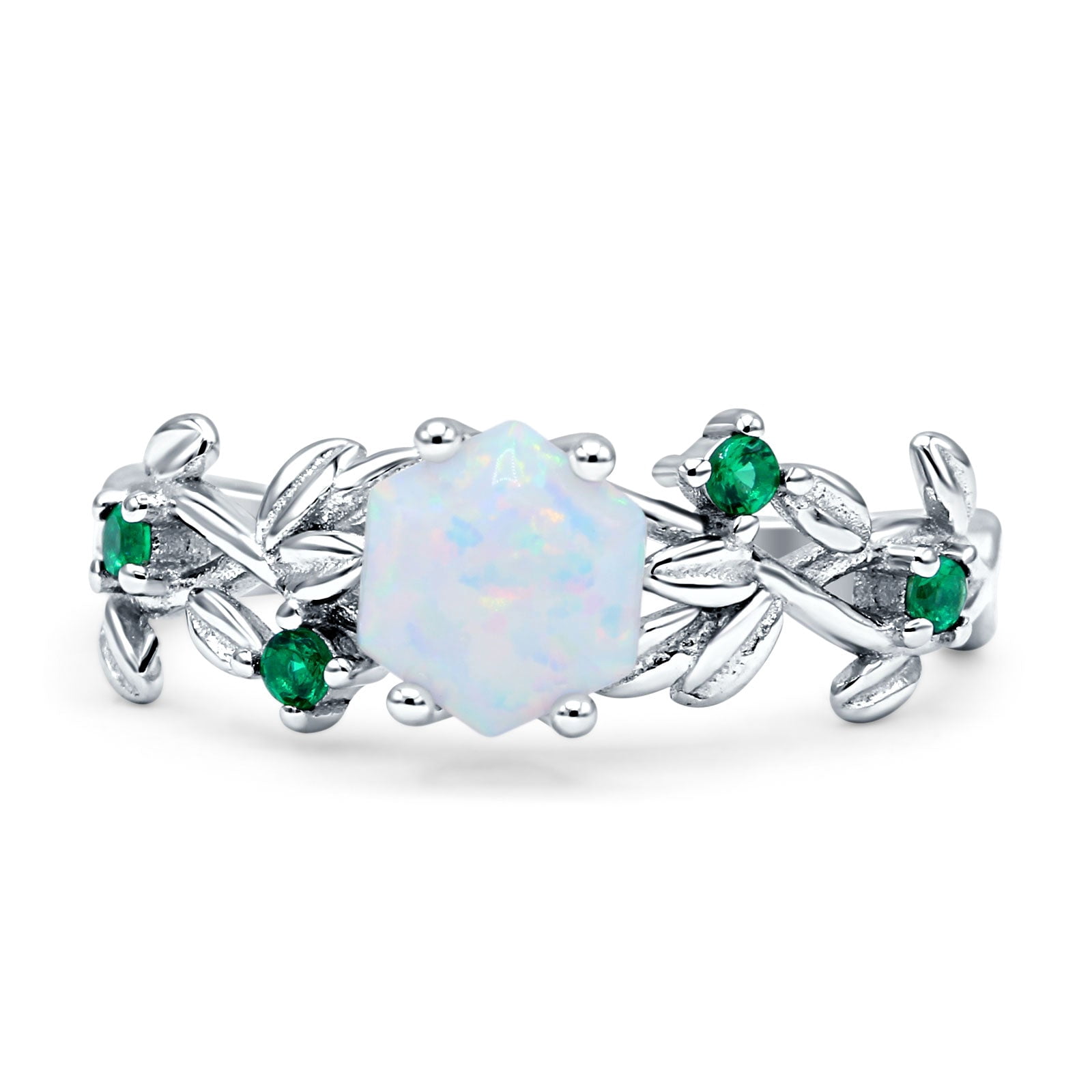 Art Deco Hexagonal Tree Leaf White Opal White Tone 925 Sterling Sliver ...