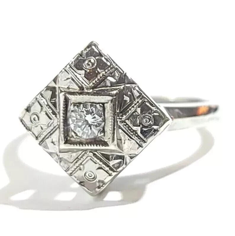 Art Deco Kite Shape Solitaire Round Diamond Ring 1.6 Ct Diamond 14K ...