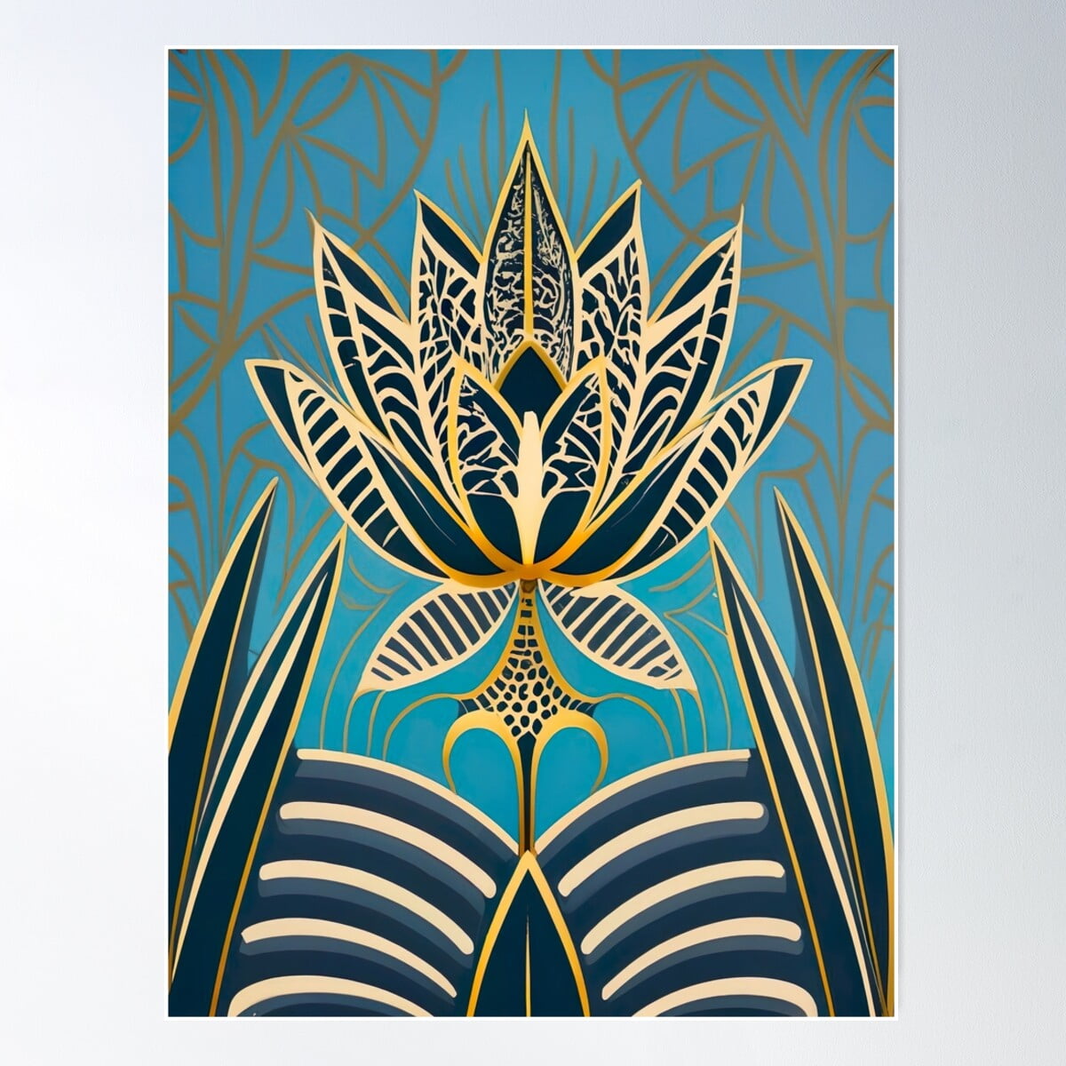 Art Deco Lotus Blossom Elegant Floral Designs Poster Wall Art, Modern ...