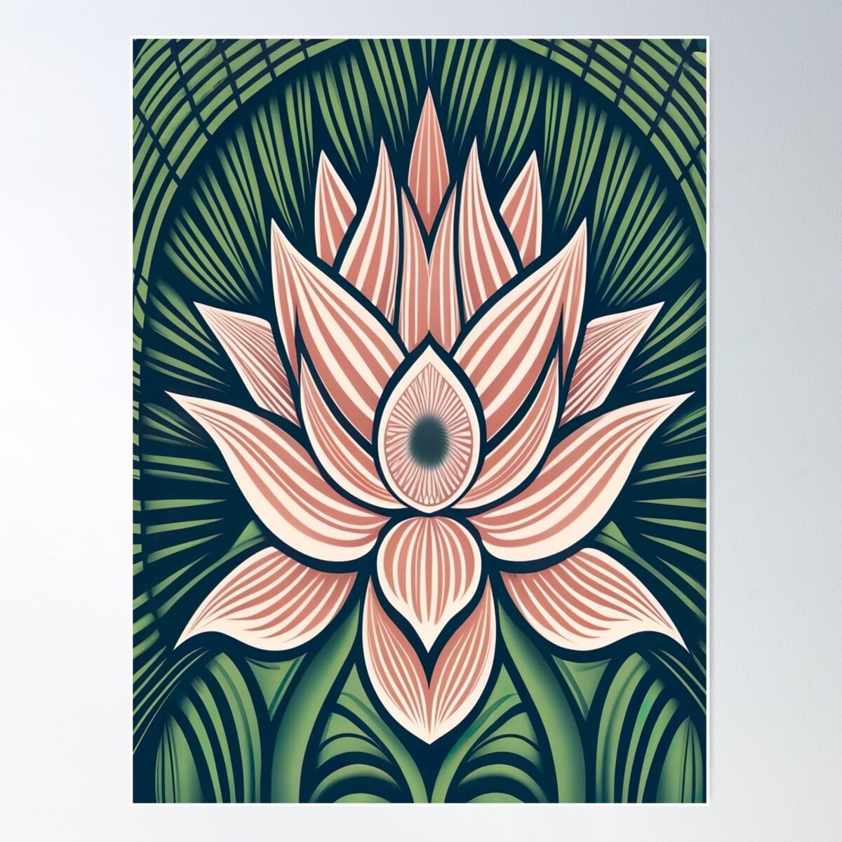 Art Deco Lotus Flower Poster Wall Art, Modern Wall Decor For Living ...