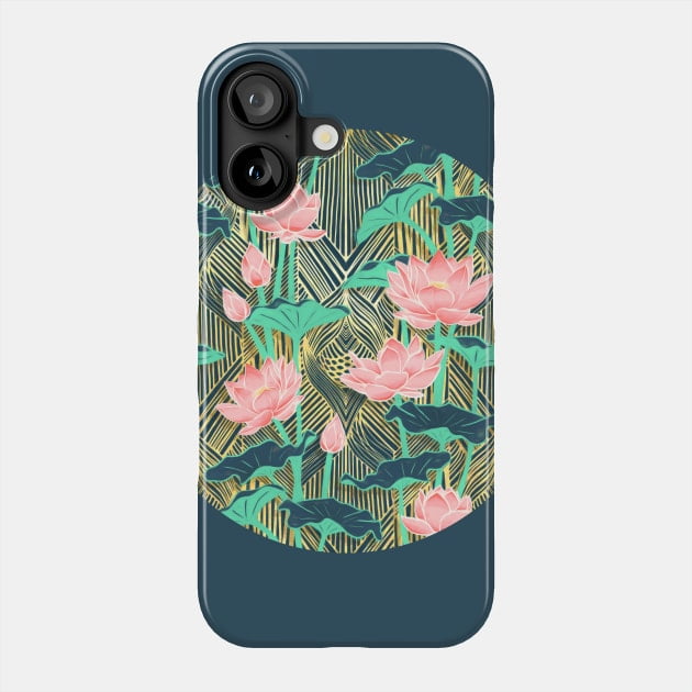 Art Deco Lotus Flowers in Peach & Emerald Graphic Case for iPhone 11,12 ...