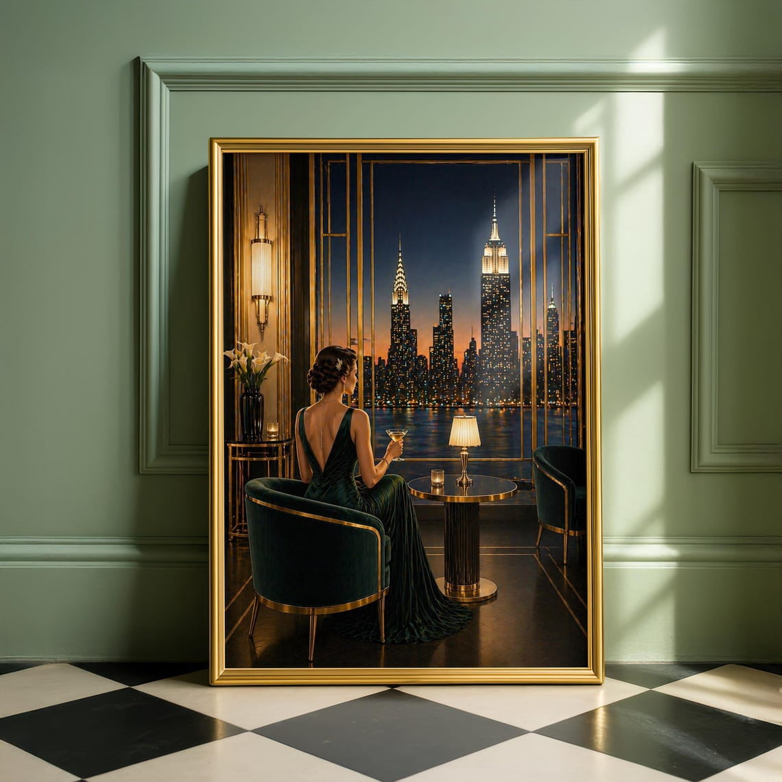 Art Deco Lounge Velvet Evenings Wall Art Elegant Woman Vintage Decor ...